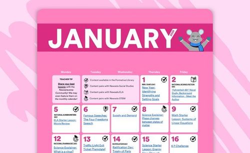 January Formative Daily Activity Calendar